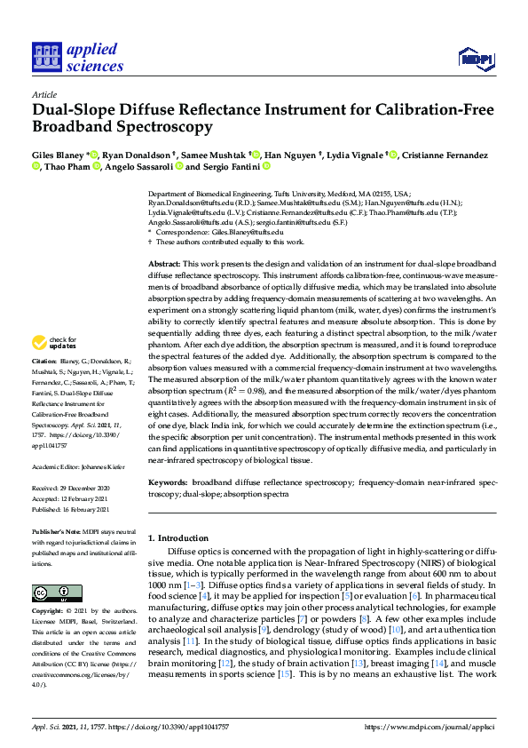 (PDF) Dual-Slope Diffuse Reflectance Instrument for Calibration-Free Broadband Spectroscopy
