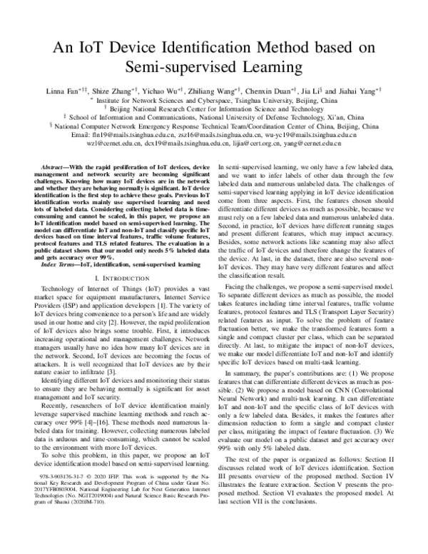 Pdf An Iot Device Identification Method Based On Semi Supervised Learning