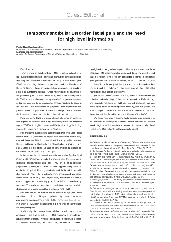 (PDF) Temporomandibular disorder, facial pain and the need for high ...