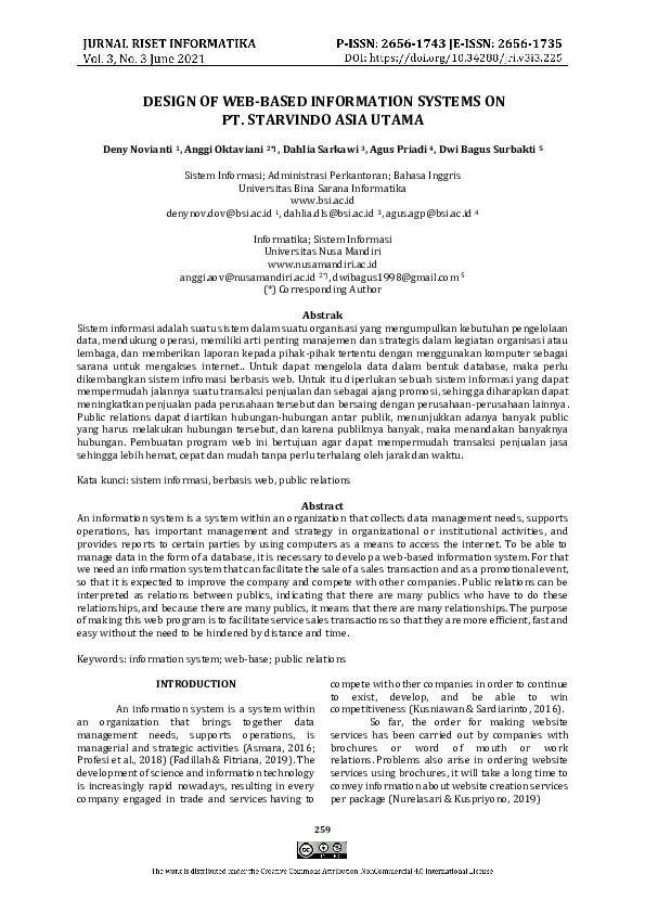 (PDF) Design of Web-Based Information Systems on Pt. Starvindo Asia Utama