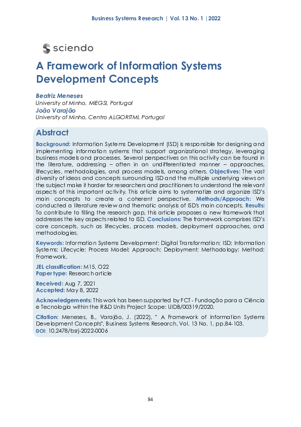 (PDF) A Framework of Information Systems Development Concepts