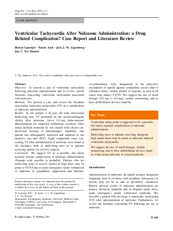 (PDF) Ventricular Tachycardia After Naloxone Administration: a Drug Related Complication? Case ...
