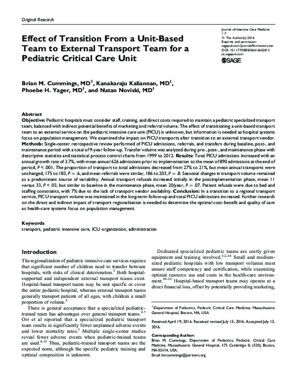 (PDF) Effect of Transition From a Unit-Based Team to External Transport ...