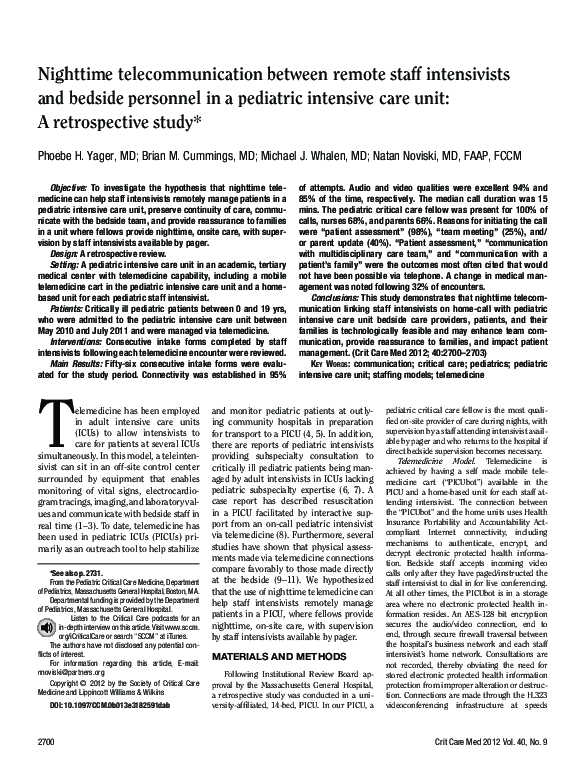 (PDF) Nighttime telecommunication between remote staff intensivists and ...