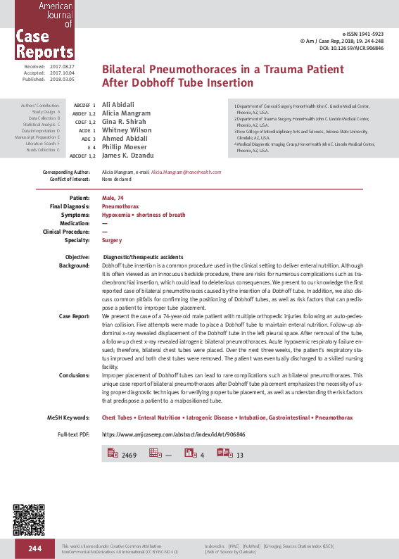 (PDF) Bilateral Pneumothoraces in a Trauma Patient After Dobhoff Tube ...