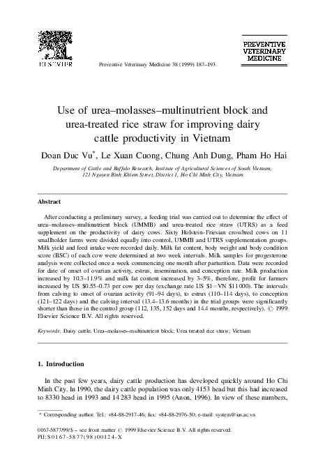 (PDF) Use of urea–molasses–multinutrient block and urea-treated rice ...