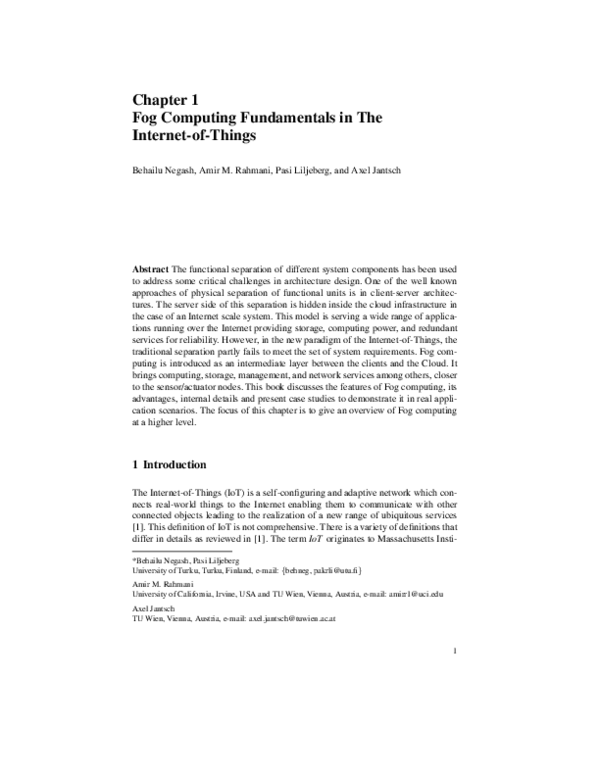 (PDF) Fog Computing Fundamentals in the Internet-of-Things