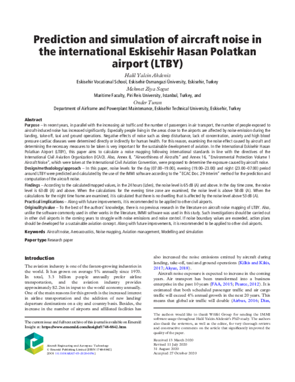 (PDF) Prediction and simulation of aircraft noise in the international Eskisehir Hasan Polatkan ...