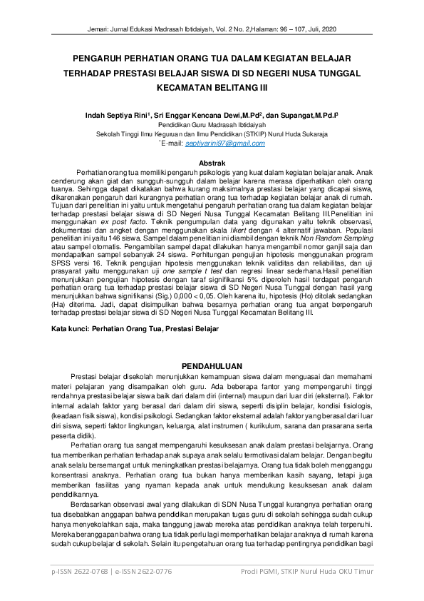 (PDF) pengaruh perhatian orang tua dalam kegiatan belajar terhadap prestasi belajar siswa di SD ...