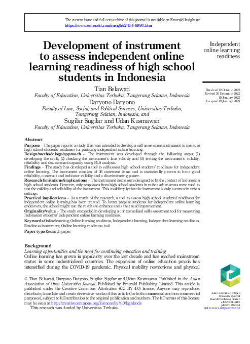 (PDF) Development of instrument to assess independent online learning ...
