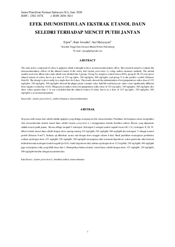 (PDF) Efek Imunostimulan Ekstrak Etanol Daun Seledri terhadap Mencit ...