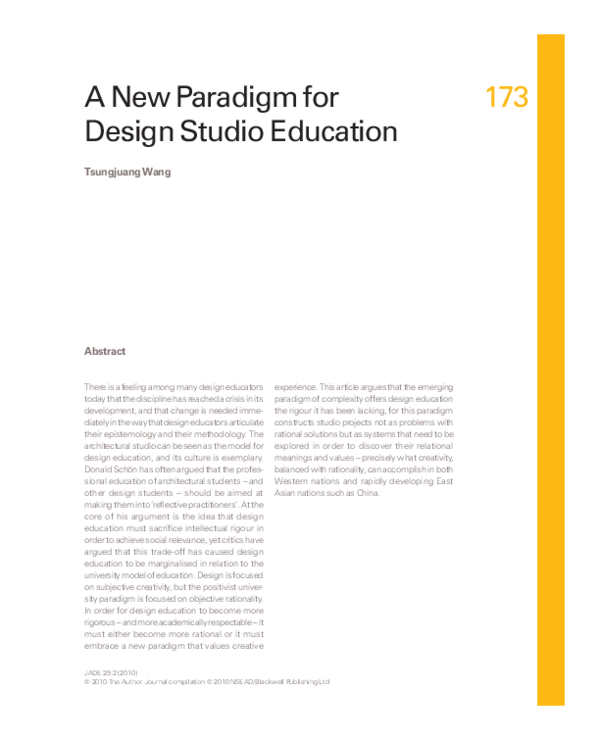 (PDF) A New Paradigm for Design Studio Education