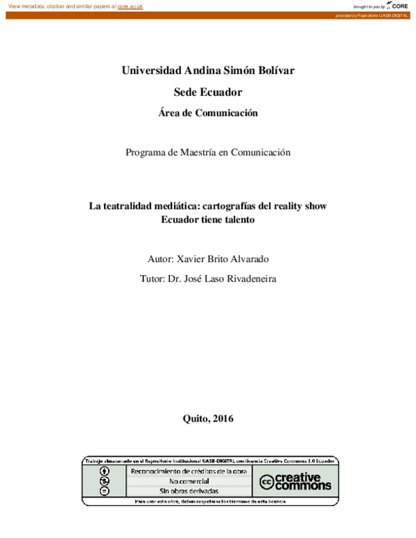 (PDF) La teatralidad mediática: cartografías del reality show Ecuador ...