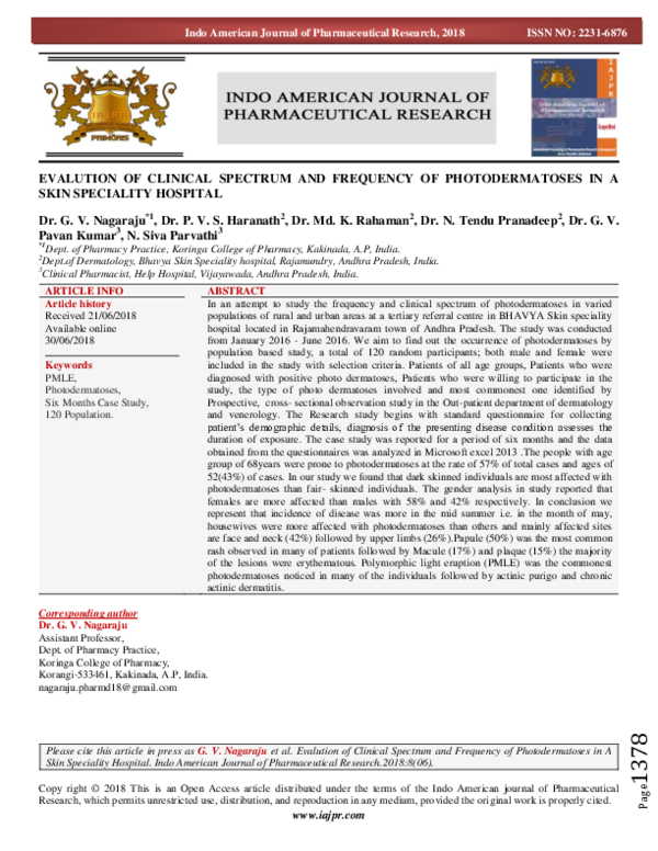 (PDF) Evalution of Clinical Spectrum and Frequency of Photodermatoses ...