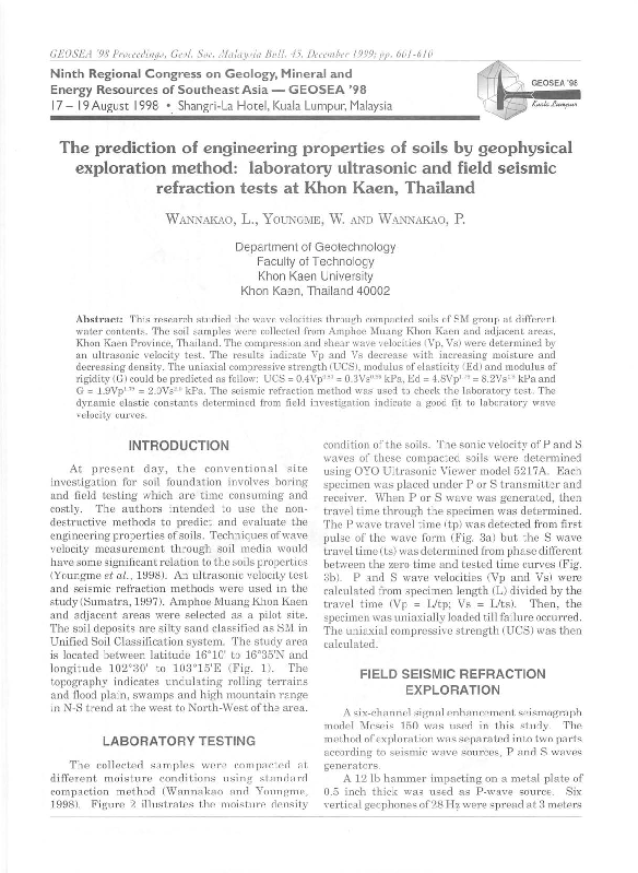 (PDF) The prediction of engineering properties of soils by geophysical exploration method ...
