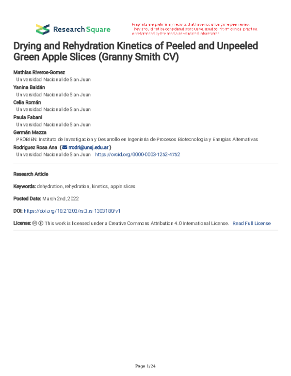 (PDF) Drying and Rehydration Kinetics of Peeled and Unpeeled Green ...