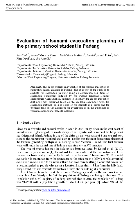 (PDF) Evaluation of tsunami evacuation planning of the primary school student in Padang