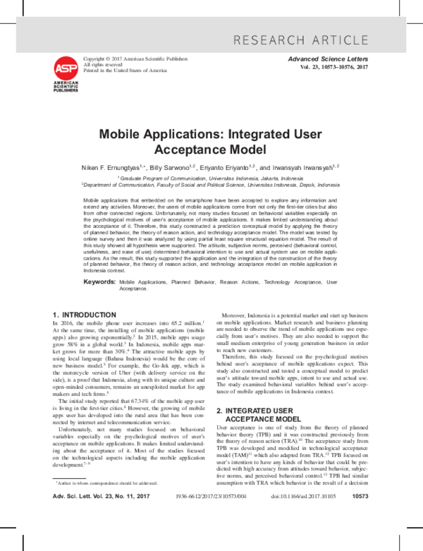 (PDF) Mobile Applications: Integrated User Acceptance Model