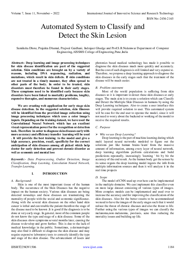 (PDF) Automated System to Classify and Detect the Skin Lesion