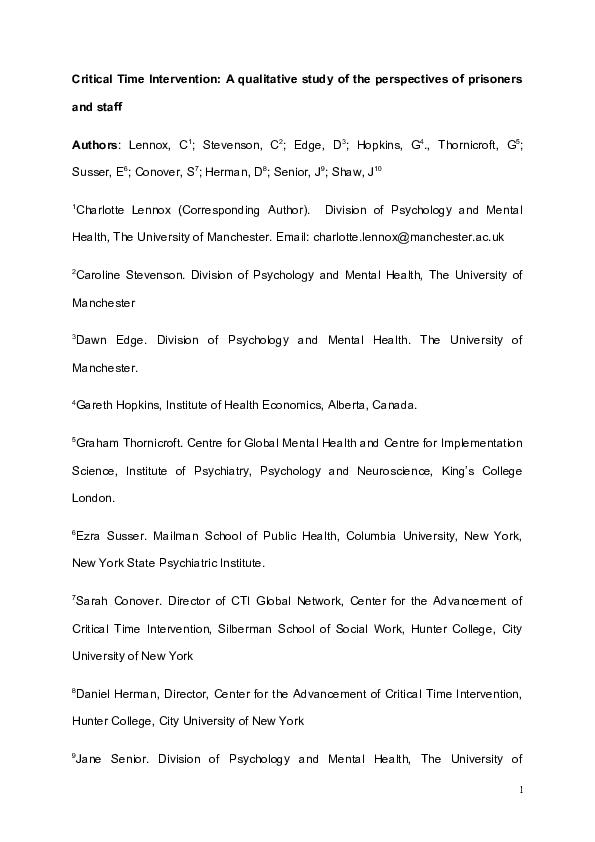 (DOC) Critical Time Intervention: a qualitative study of the ...
