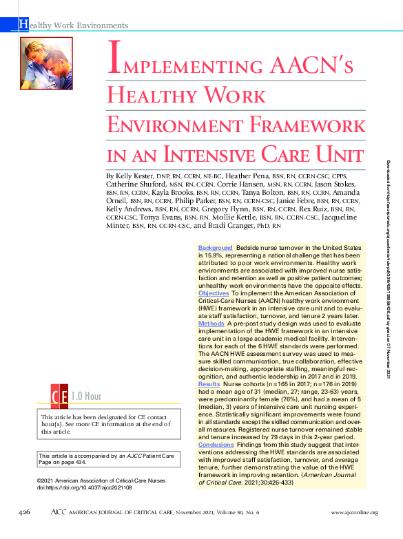 (PDF) Enhancing ICU Work Environment Using AACN Framework