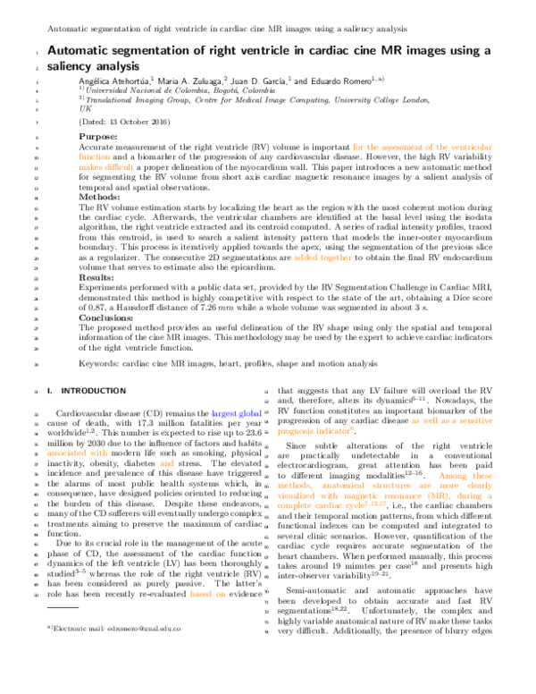 (PDF) Automatic segmentation of right ventricle in cardiac cine MR images using a saliency analysis