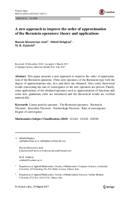Pdf A New Approach To Improve The Order Of Approximation Of The