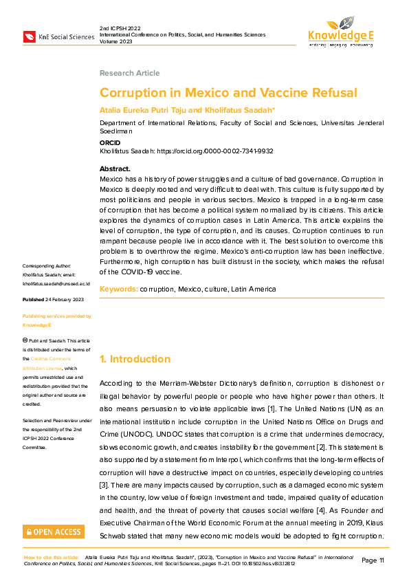 (PDF) Corruption in Mexico and Vaccine Refusal