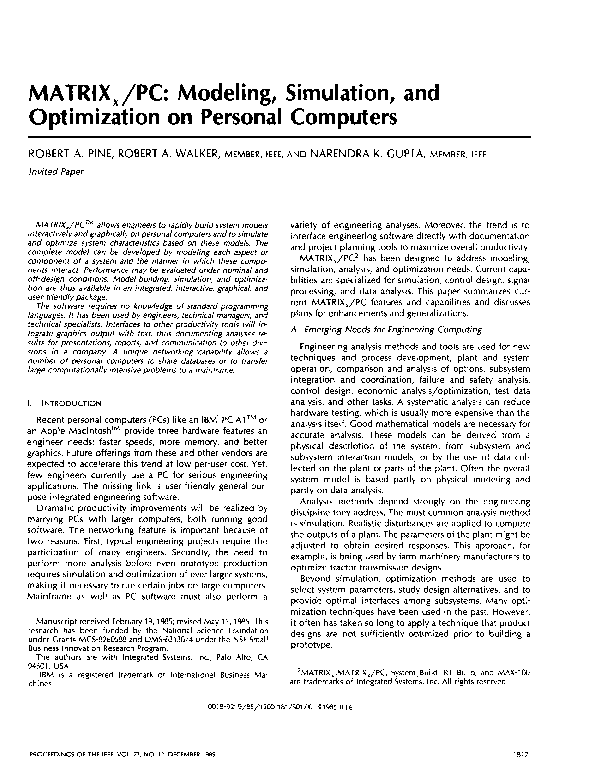 (PDF) MATRIX x /PC: Modeling, simulation, and optimization on personal computers