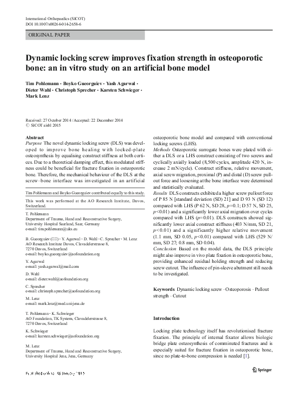 (PDF) Dynamic locking screw improves fixation strength in osteoporotic ...