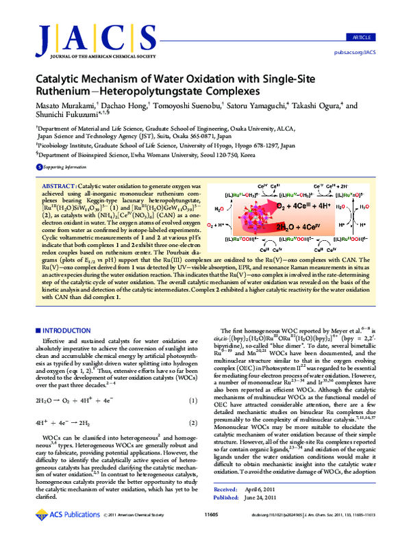 (PDF) Catalytic Mechanism of Water Oxidation with Single-Site Ruthenium ...