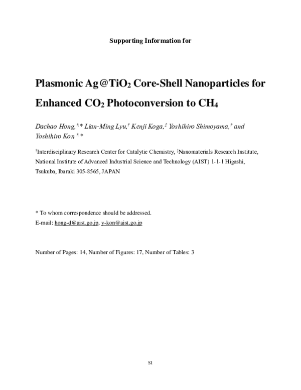 Pdf Plasmonic Ag Tio2 Core Shell Nanoparticles For Enhanced Co2