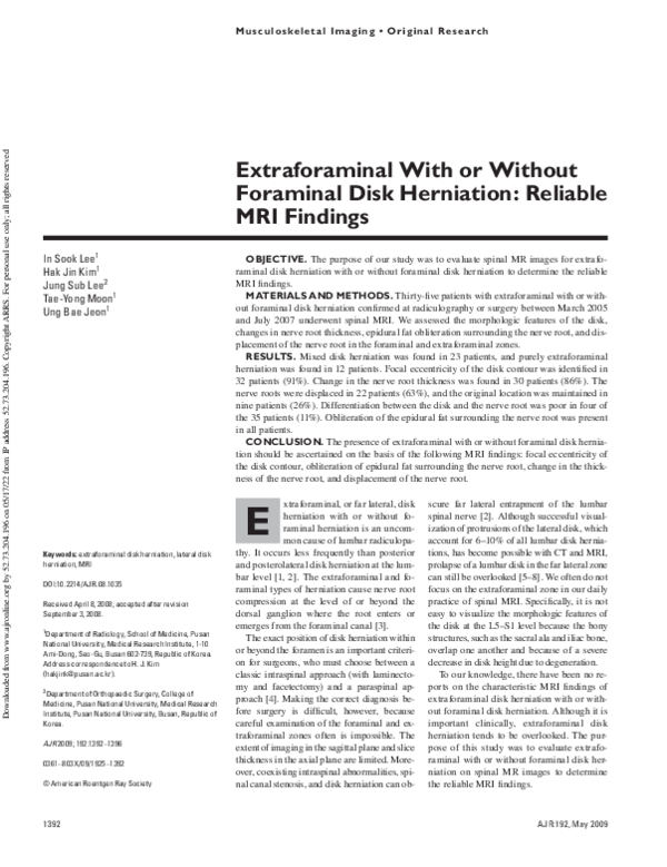 (PDF) Extraforaminal With or Without Foraminal Disk Herniation ...