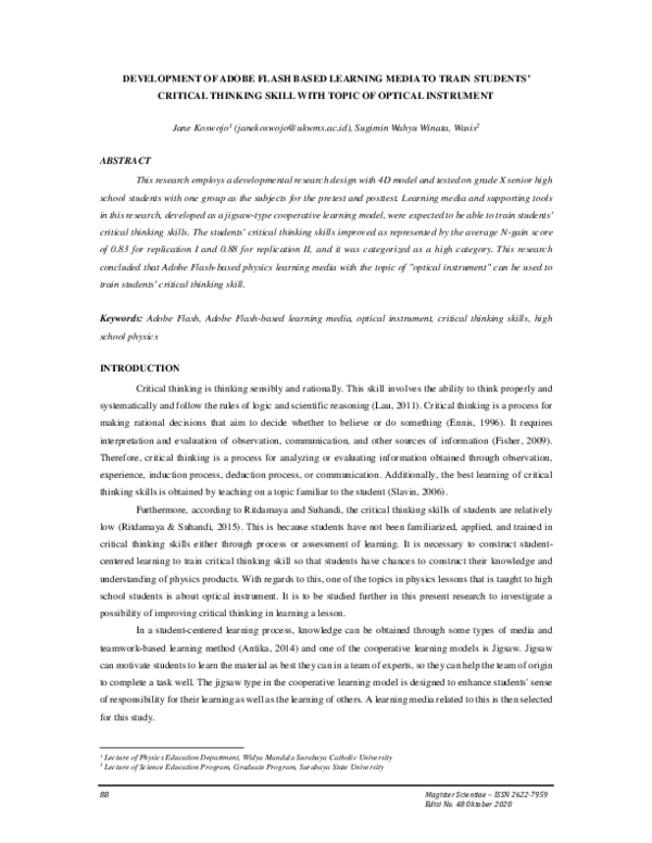 (PDF) Development of Adobe Flash Based Learning Media to Train Students’ Critical Thinking Skill ...
