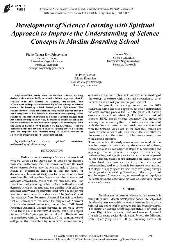 (PDF) Development of Science Learning with Spiritual Approach to ...