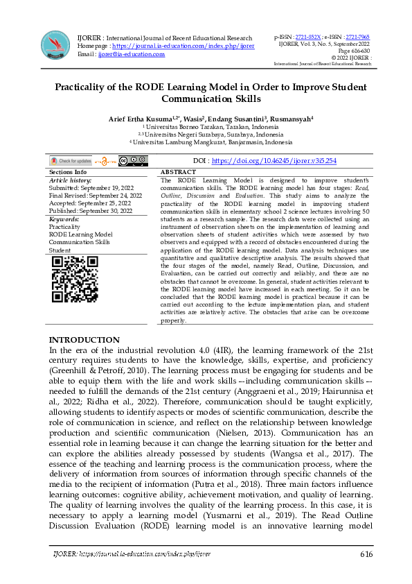 (PDF) Practicality of the RODE Learning Model in Order to Improve ...