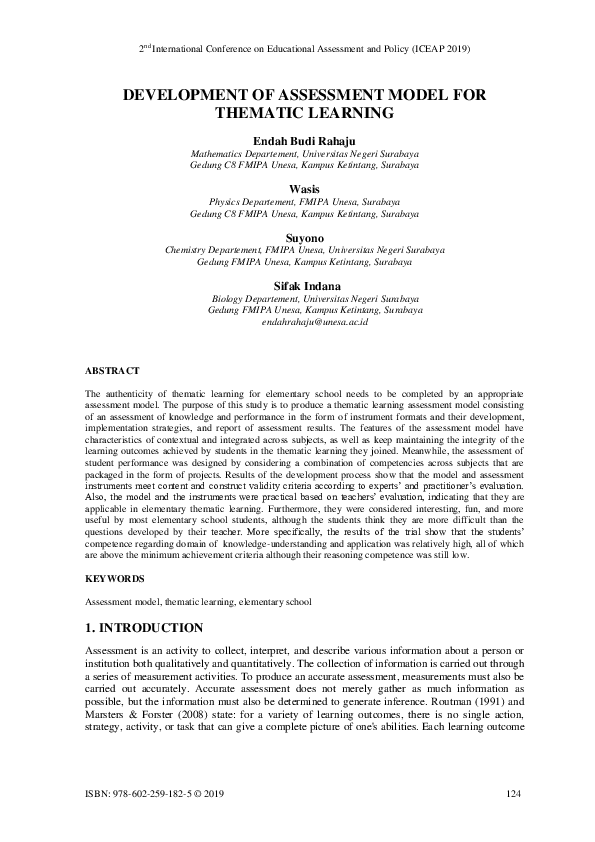 (PDF) Development of Assessment Model for Thematic Learning