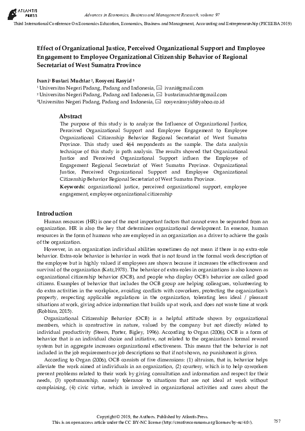 (PDF) Effect of Organizational Justice, Perceived Organizational Support and Employee Engagement ...