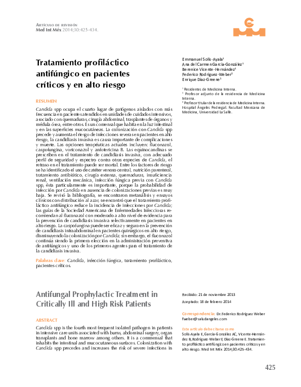 (PDF) Tratamiento profiláctico antifúngico en pacientes críticos y en ...
