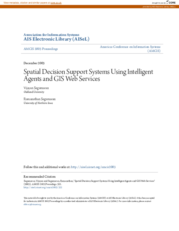 (PDF) Spatial decision support systems using intelligent agents and GIS web services