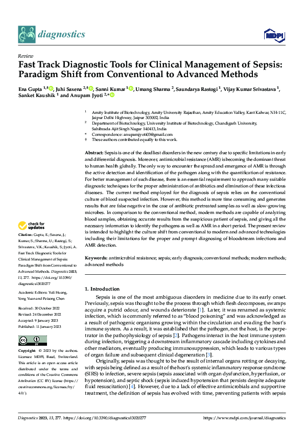 (PDF) Fast Track Diagnostic Tools for Clinical Management of Sepsis ...