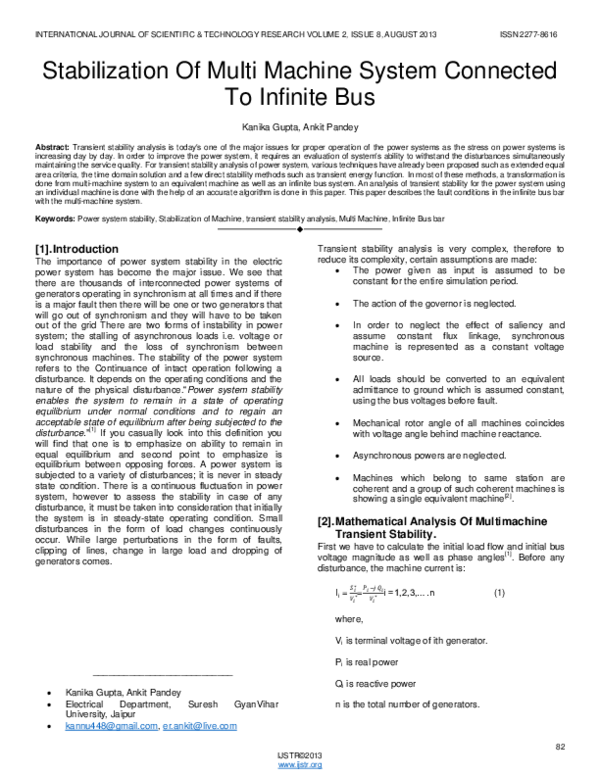 (PDF) Stabilization Of Multi Machine System Connected To Infinite Bus