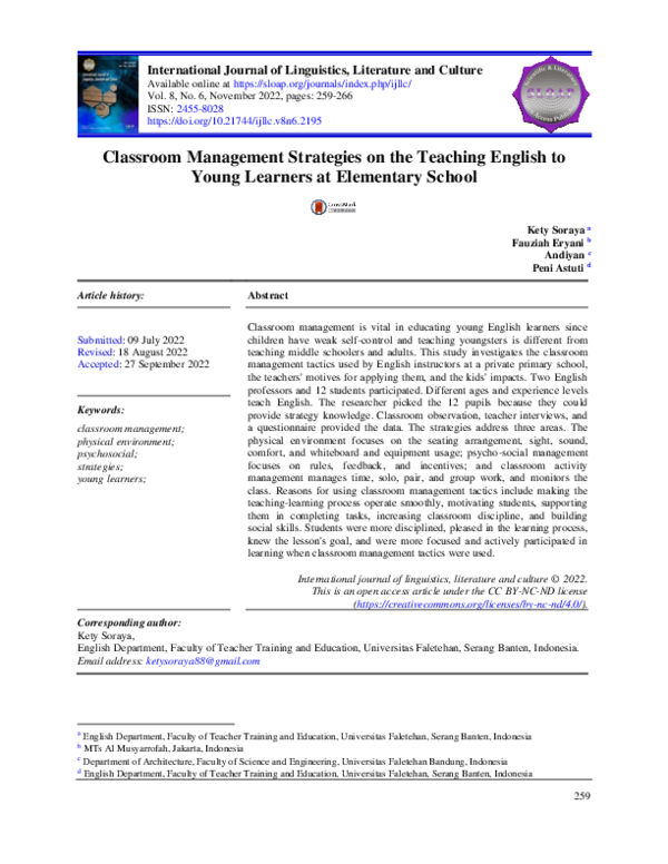 (PDF) Classroom management strategies on the teaching English to young ...