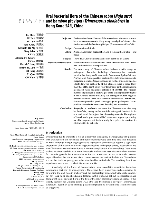 (PDF) Oral bacterial flora of the Chinese cobra (Naja atra) and bamboo ...