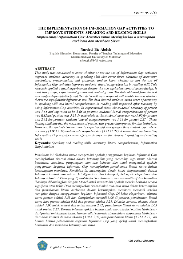 (PDF) The Implementation of Information Gap Activities to Improve Students’ Speaking and Reading ...