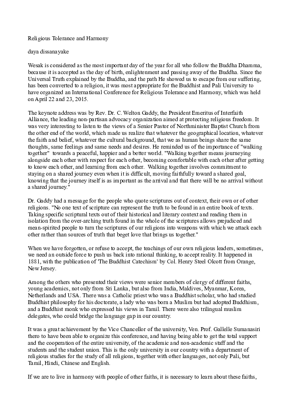 Religious tolerance and harmony