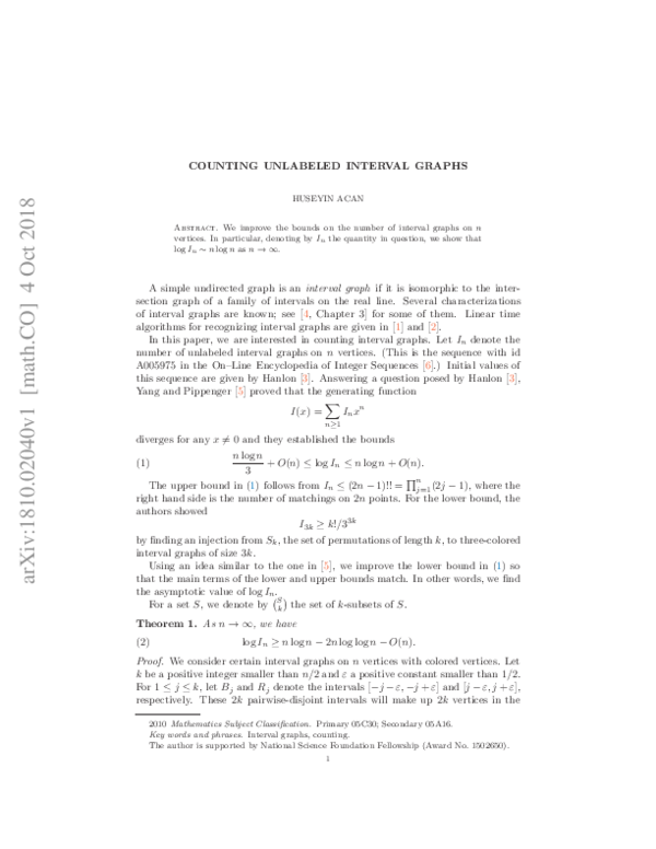 (PDF) Counting unlabeled interval graphs