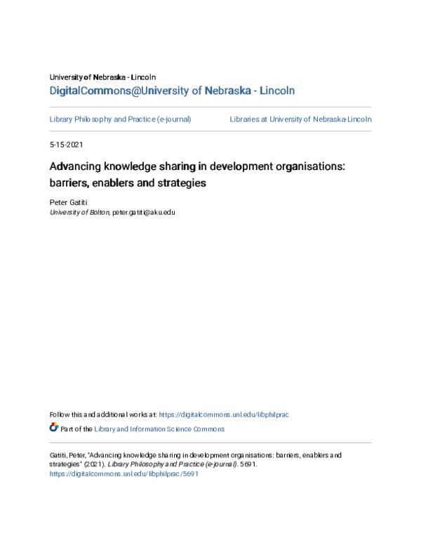 (PDF) Advancing knowledge sharing in development organisations ...