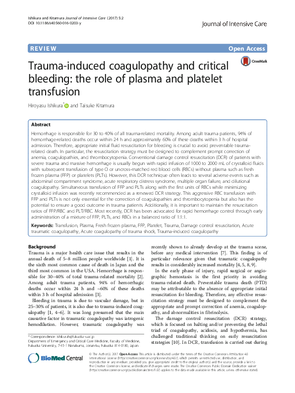 (PDF) Trauma-induced coagulopathy and critical bleeding: the role of ...