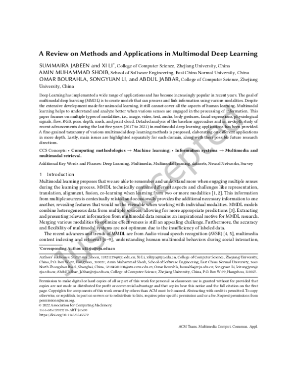 (PDF) A Review on Methods and Applications in Multimodal Deep Learning